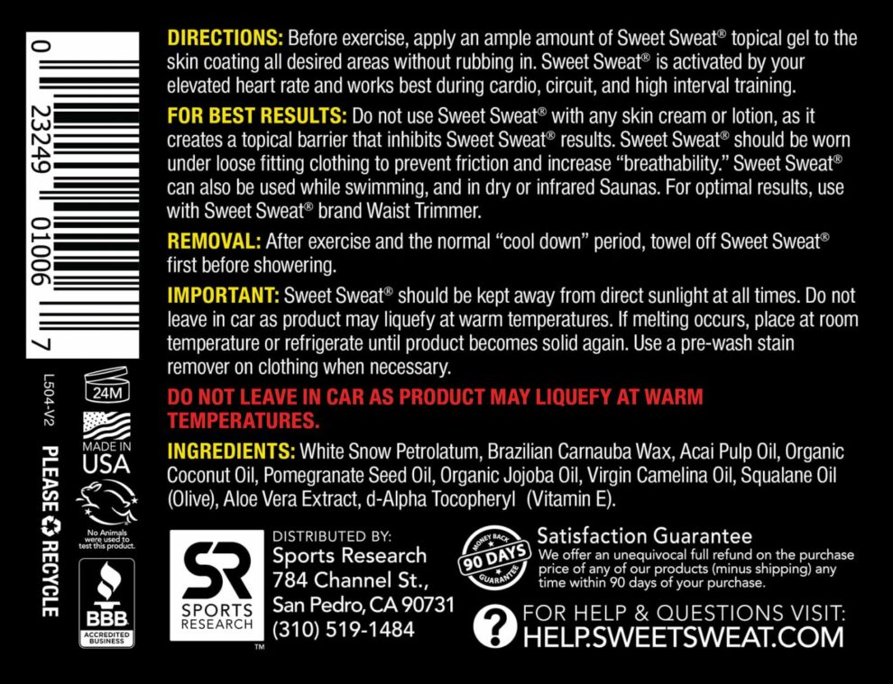Sports Research Sweet Sweat Unscented XL Jar - New - Primo Fitness